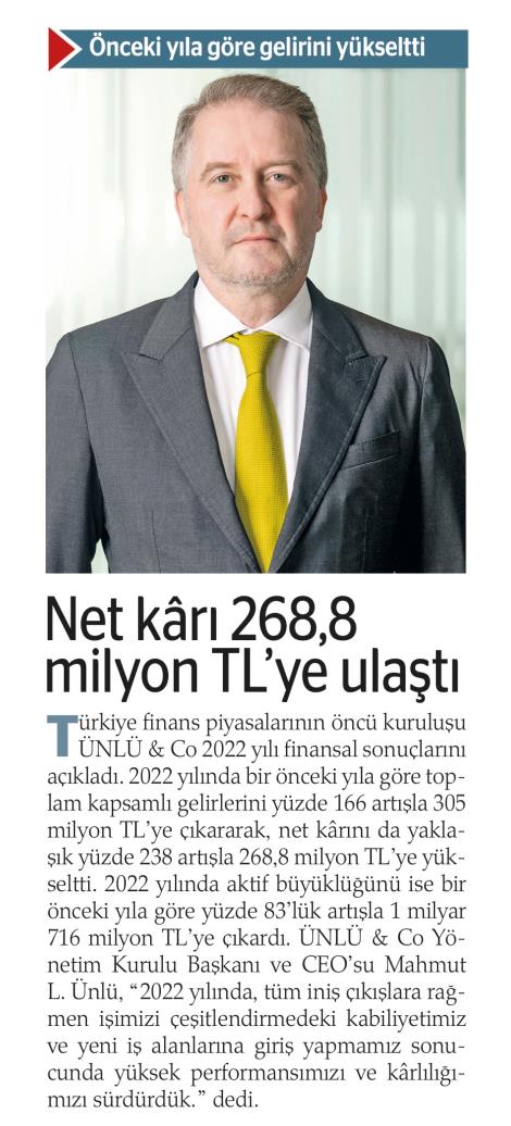 ÜNLÜ & Co - ÜNLÜ & Co 2022 Finansal Sonuçları